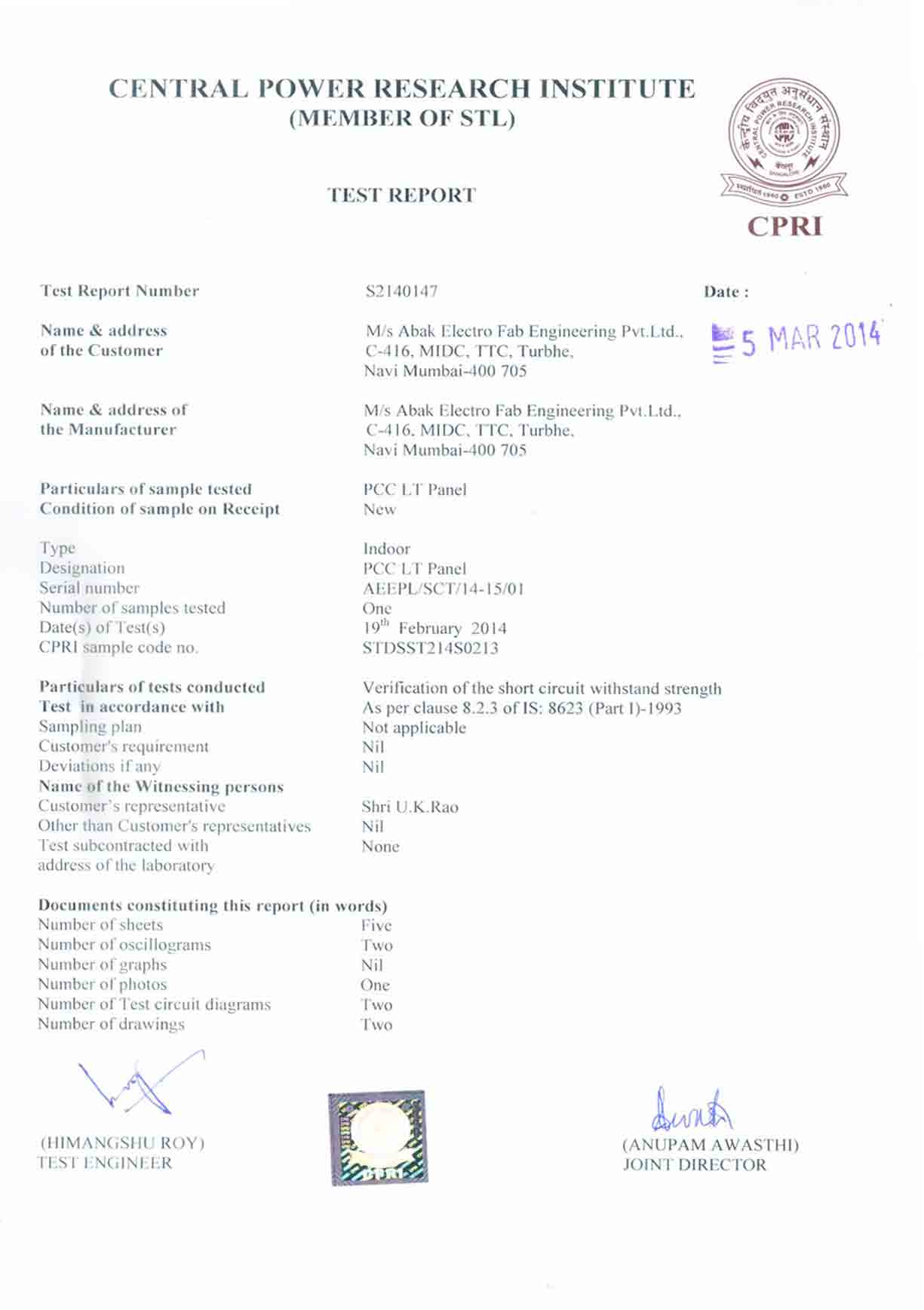 Certificates - Abak Electrofab Engineering